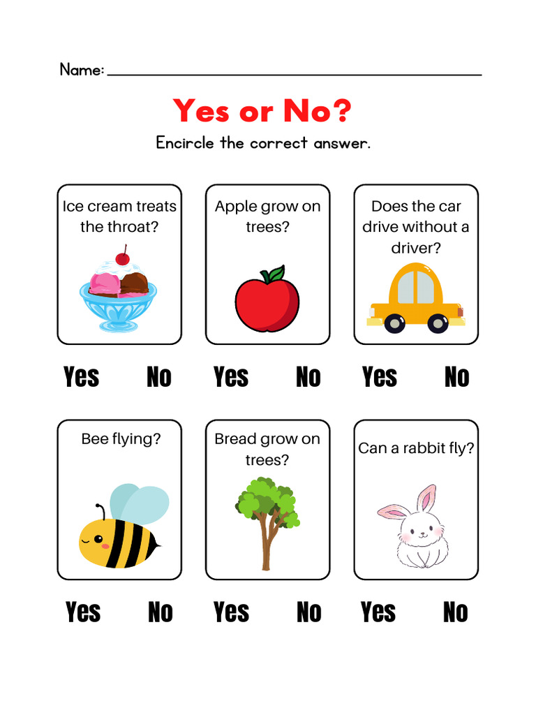 Class 1 Yes or No Worksheet | PDF
