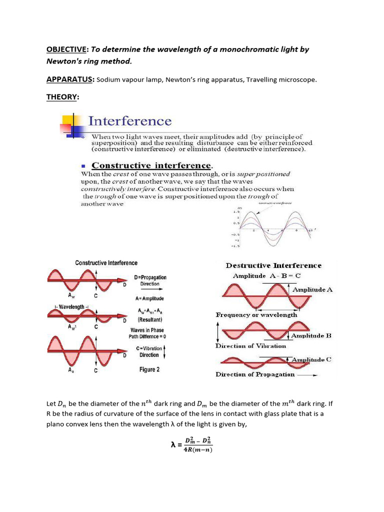 Newton's Ring Experiment Readings | PDF | Mirror | Light