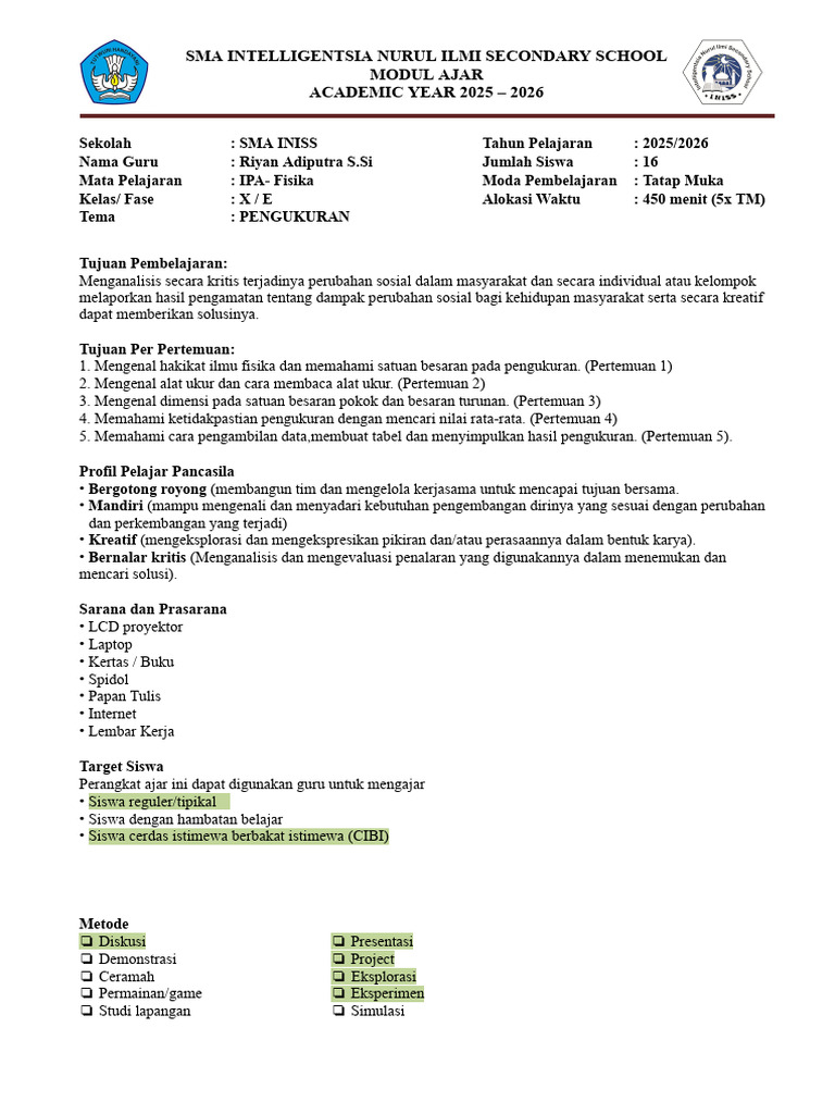 Modul Ajar Fisika PPG Kelas 10 pertemuan 2 | PDF