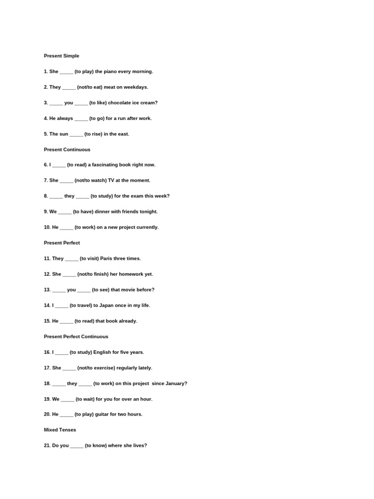 English Tenses Practice Exercises | PDF