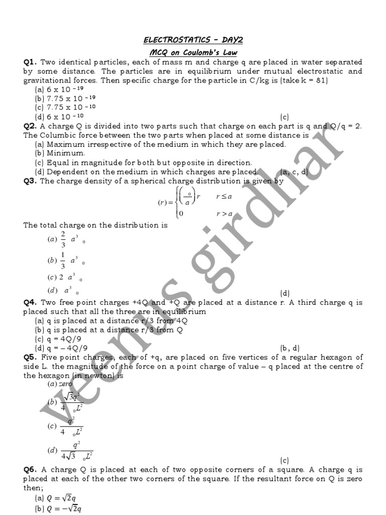 Electrostatics - Day 2 | PDF | Electric Charge | Force