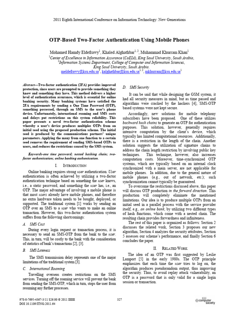 OTP-Based Two-Factor Authentication Using Mobile Phones | PDF ...