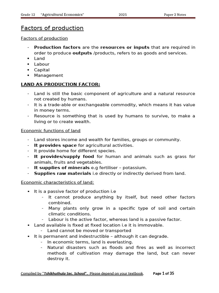Agricultural Economics: Land Productivity | PDF | Labour Law | Employment