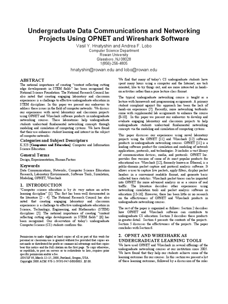 Wireshark Opnet | PDF | Transmission Control Protocol | Internet Protocols