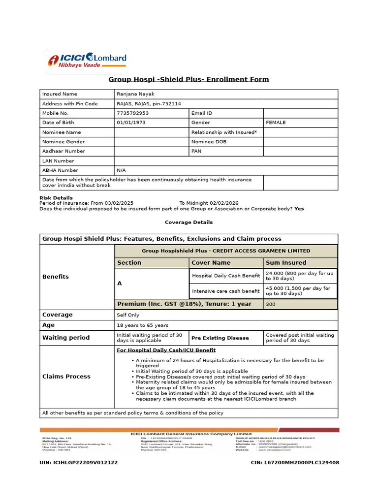 Group Hospi Shield Plus Enrollment Form | PDF | Insurance | Business Law