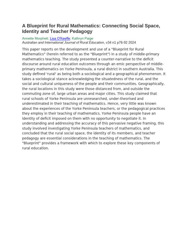 A Blueprint For Rural Mathematics | PDF
