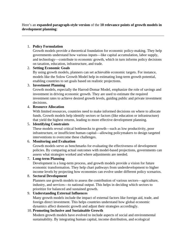 Growth Models in Development Planning | PDF | Economic Growth | Policy