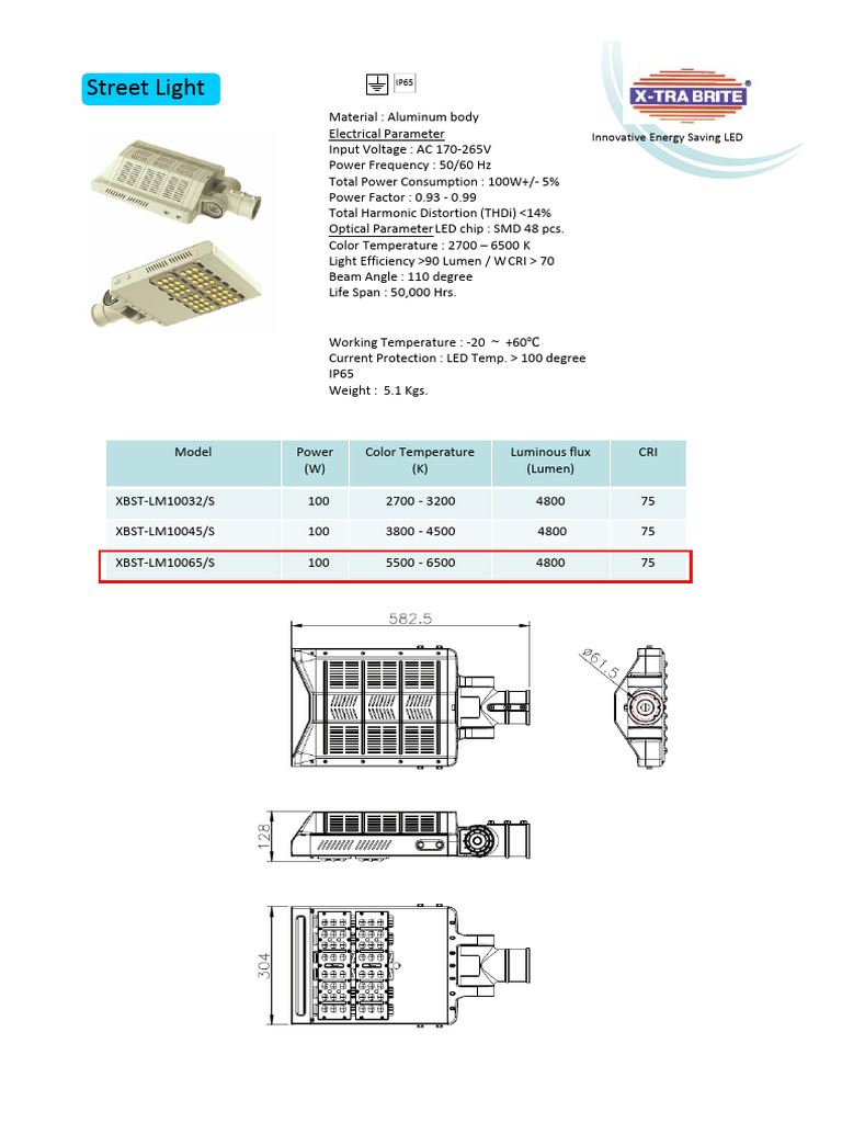 Energy Efficient LED Street Light Specs | PDF