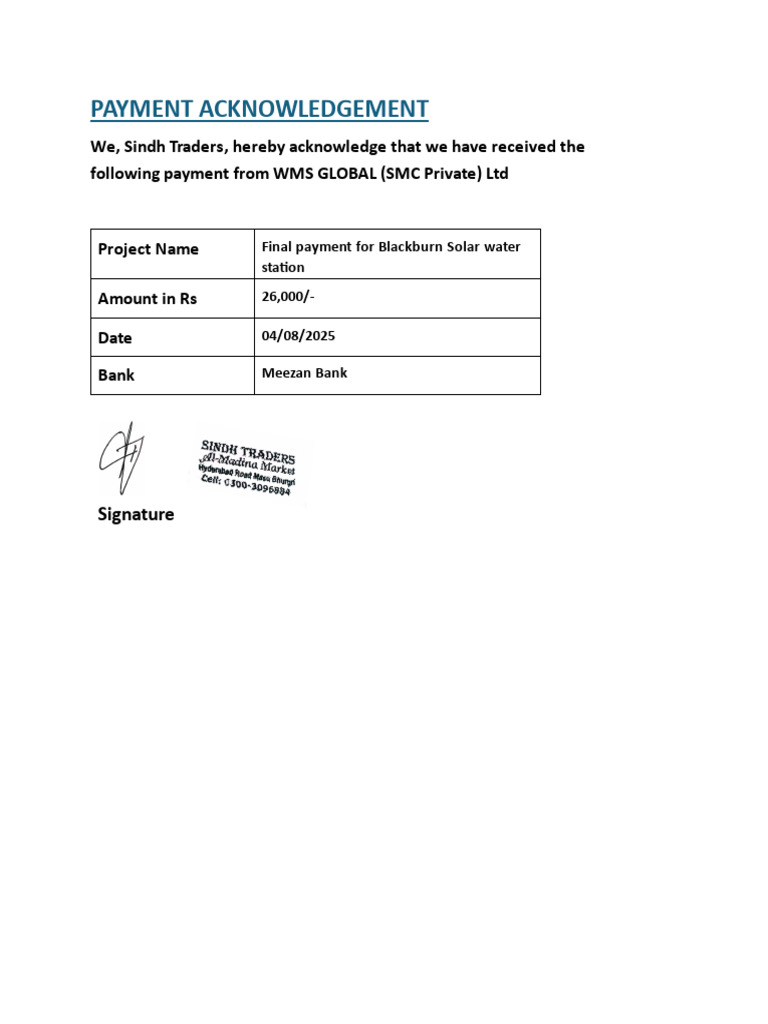 Payment Acknowledgement FP - BT-SWS | PDF