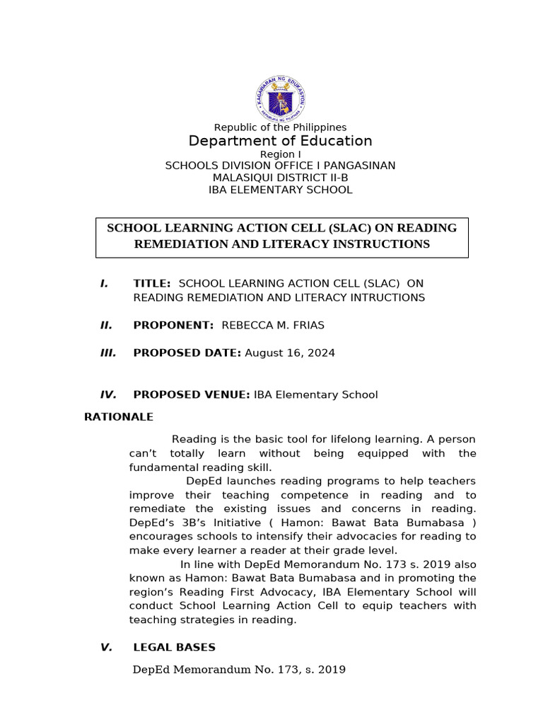 Slac in Reading 08-16-2024 Training Proposal | PDF | Human Communication | Learning Methods