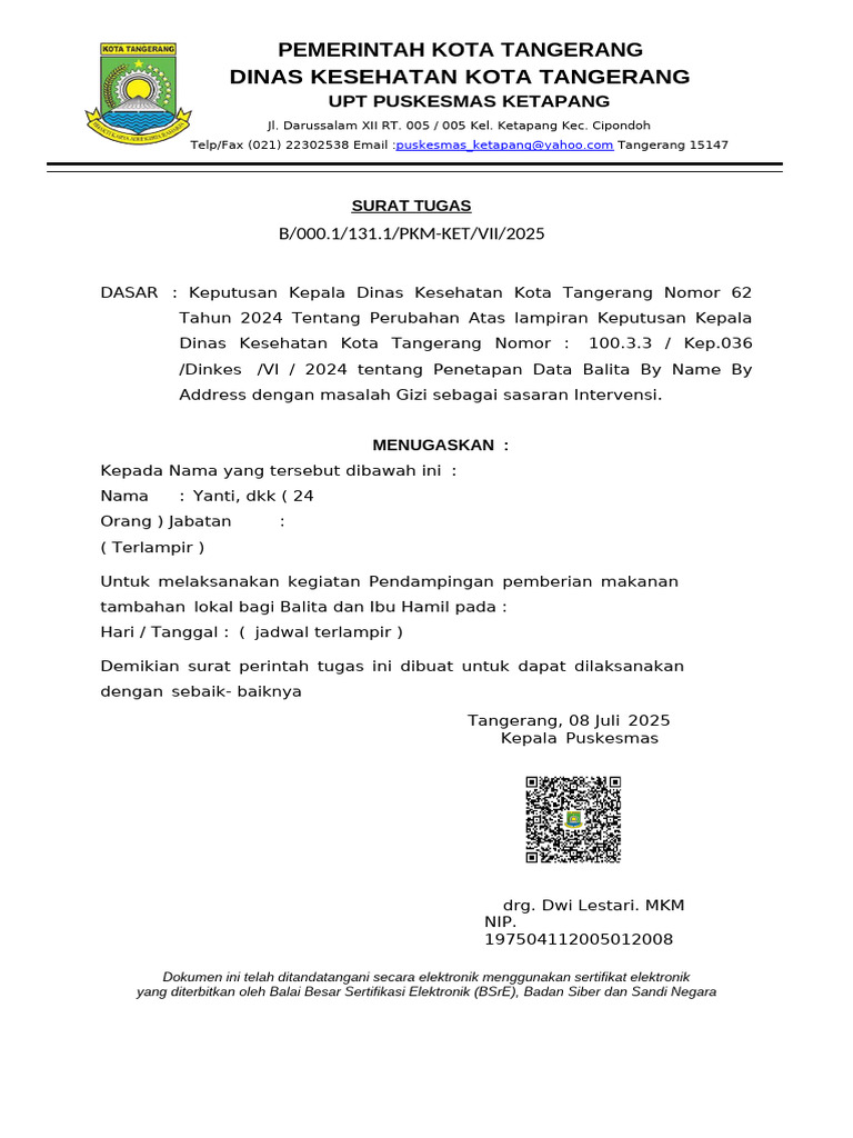 Srikandi - Surat.tugas - Kader.pendamping - PMT (Yanti) | PDF