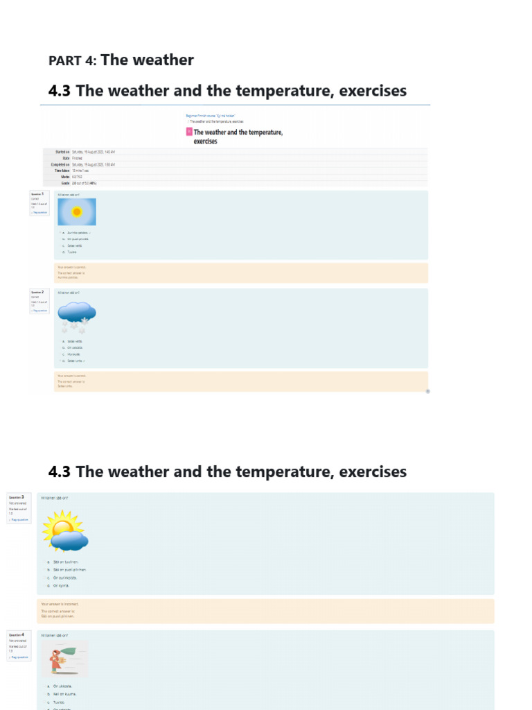 PART 4 - The Weather - The Weather and The Temperature, Exercises | PDF