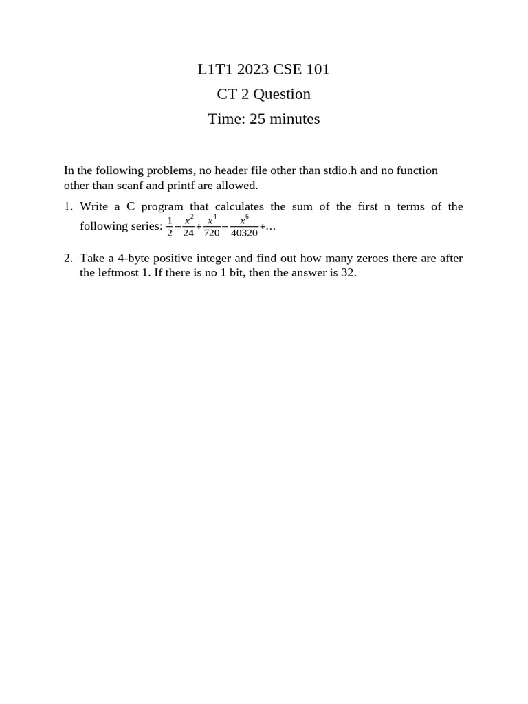 Cse 101 CT 2 Sec B | PDF