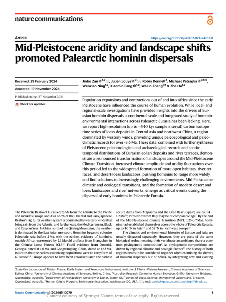 Mid-Pleistocene Climate and Hominin Dispersals | PDF | Pliocene ...