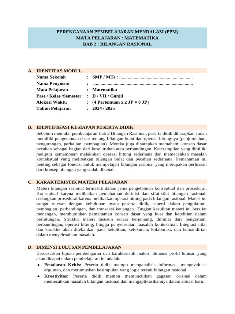 Modul Bab 2 Bilangan Rasional | PDF