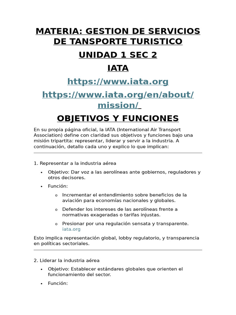 Funciones y objetivos de la IATA | PDF | Economias