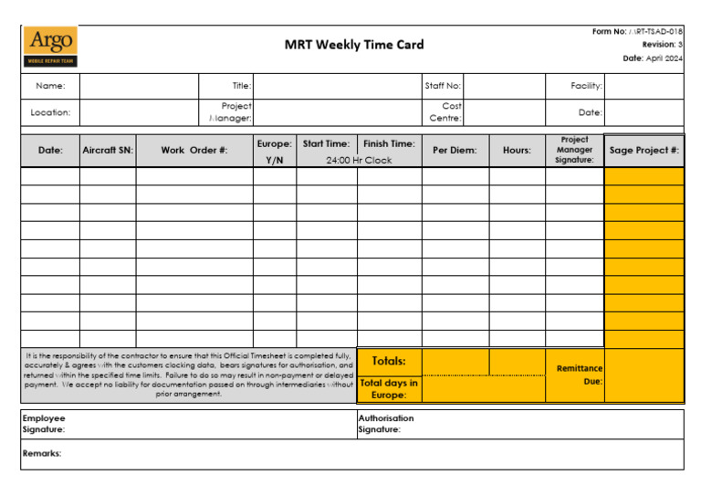 TSAD-018 R3 Weekly Time Card | PDF | Business