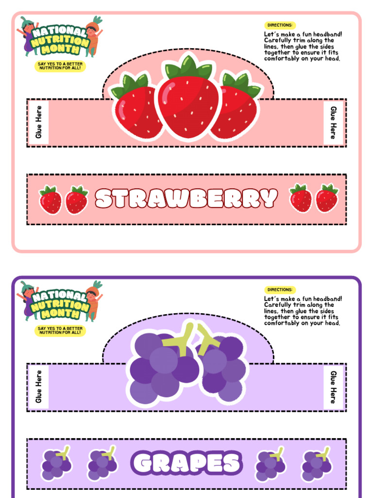 Nutrition Month Paper Craft Fruits and Vegetables Headband Template in ...
