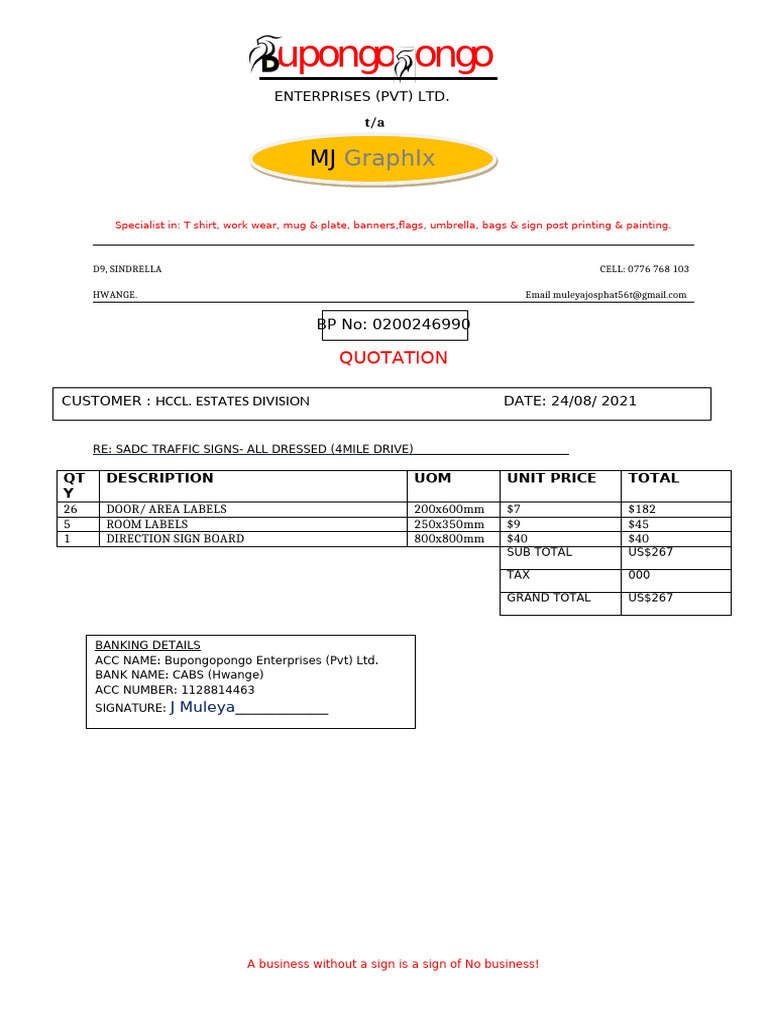 Hospital Quotation for Traffic Signs | PDF