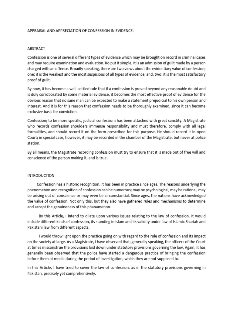 Appraisal of Evidence Article | PDF | Confession (Law) | Criminal ...