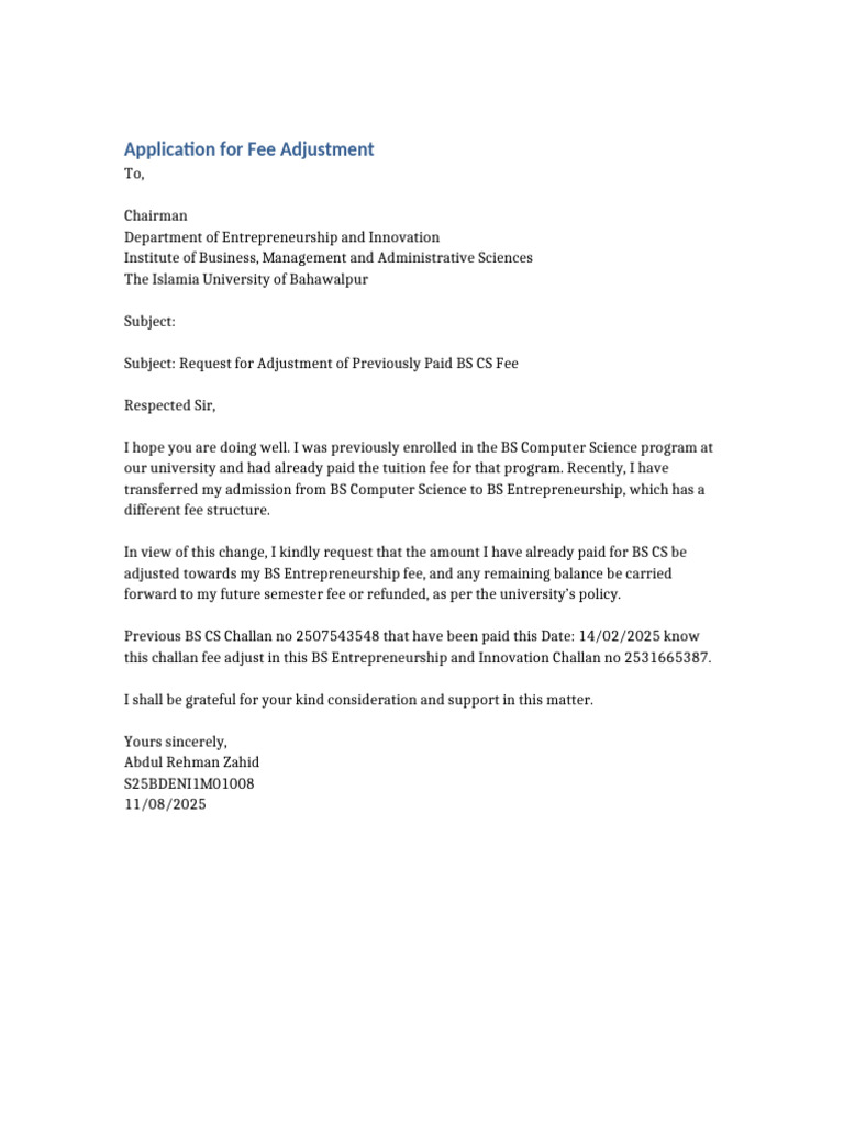 Application Fee Adjustment 2 | PDF