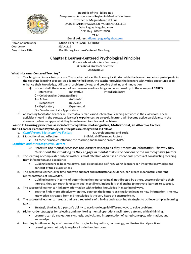 Lesson 1 Facilitating LCT | PDF | Learning | Cognitive Psychology