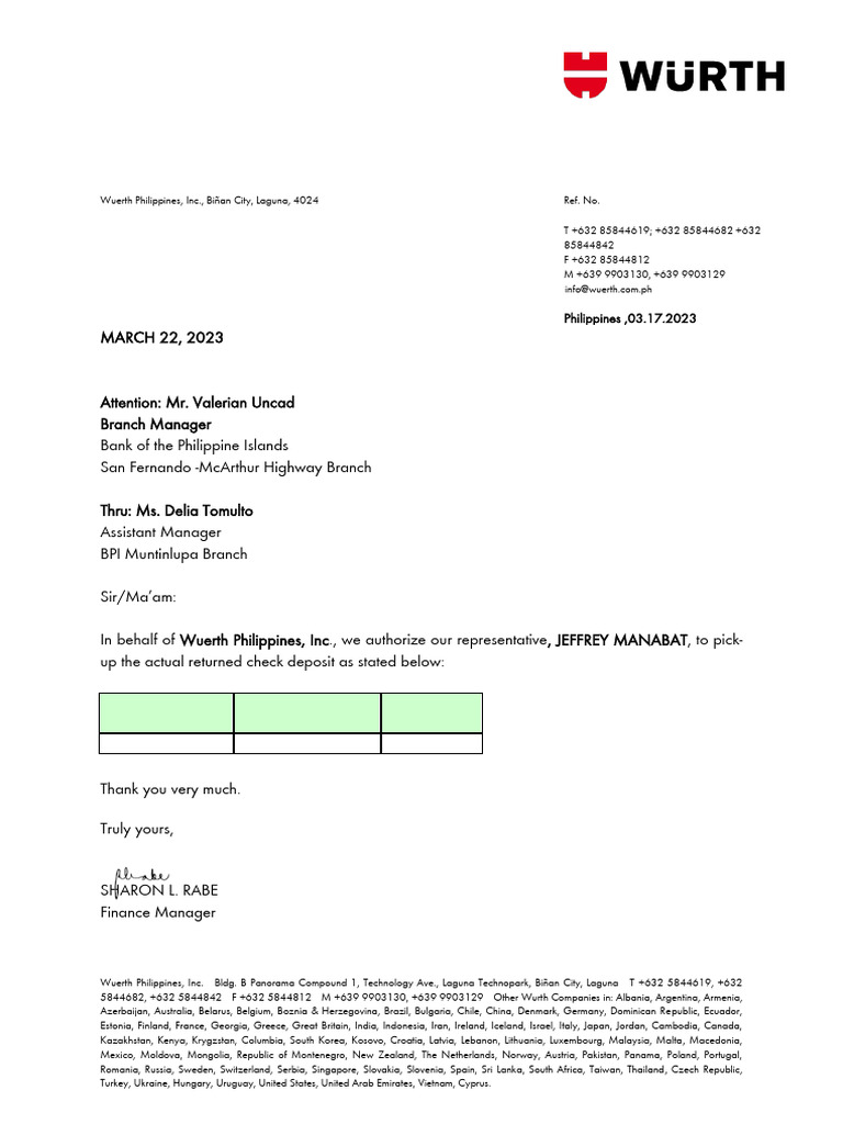 Authorization for Check Pickup at BPI | PDF