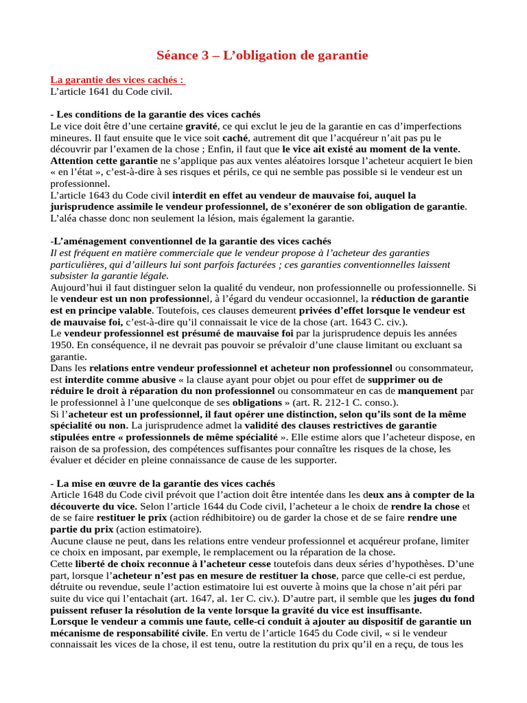 Garantie des vices cachés et éviction | PDF | Consommateurs | Option ...