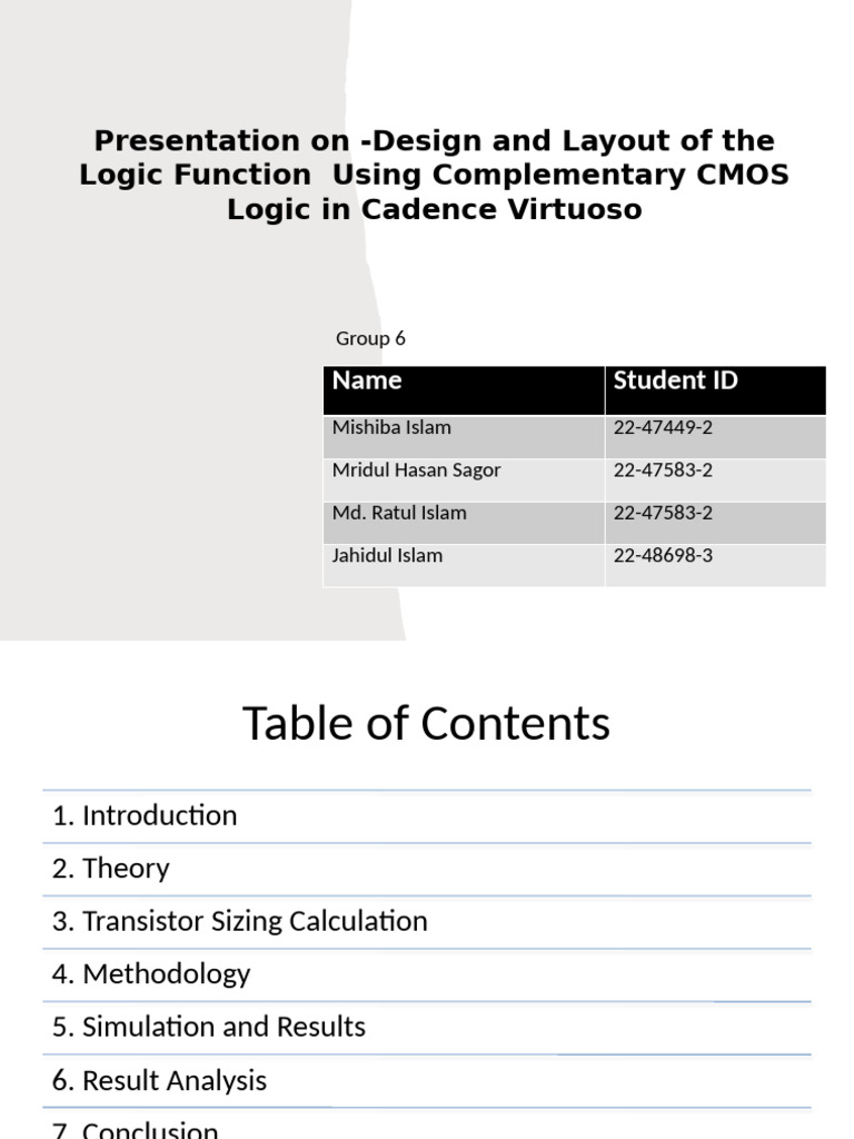 VLSI_Project_Presentation_Gr-06 | PDF | Cmos | Logic Gate