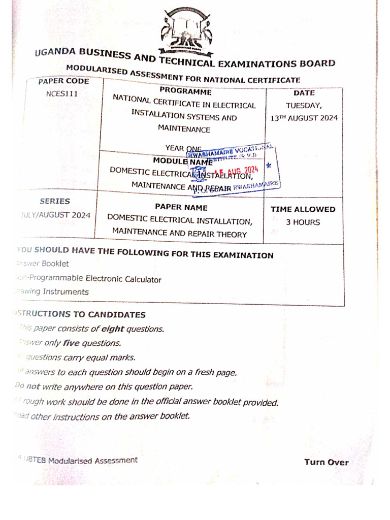 Electrical Installation Past Papers | PDF