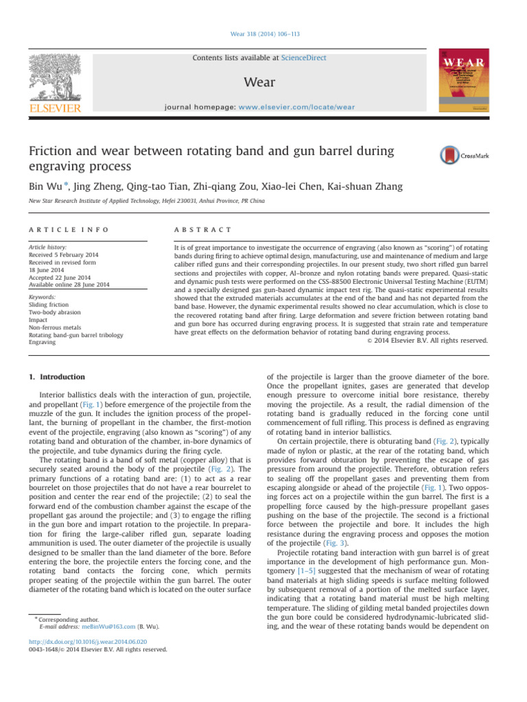 ARTICOLO, Friction and Wear Between Rotating Band and Gun Barrel During ...
