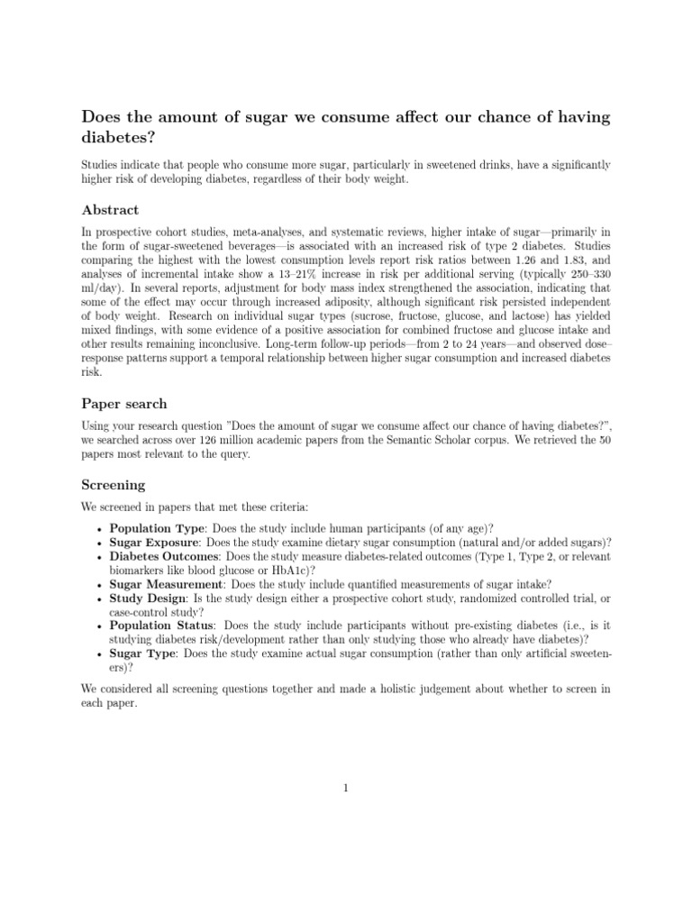 Elicit - Sugar Intake and Diabetes Risk - Report | PDF | Sugar | Diet ...