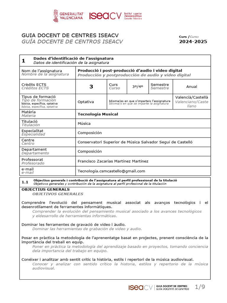 Producción y Postproducción de Audio y Vídeo Digital - 2425 GD | PDF