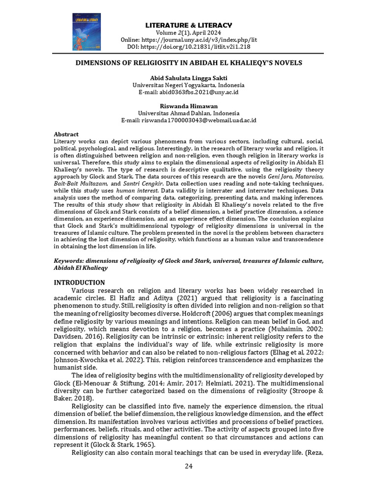 Dimensions of Religiosity in Novels | PDF | Experience | Faith