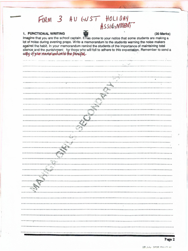 Form 3 August Holiday Assignments 2025 | PDF