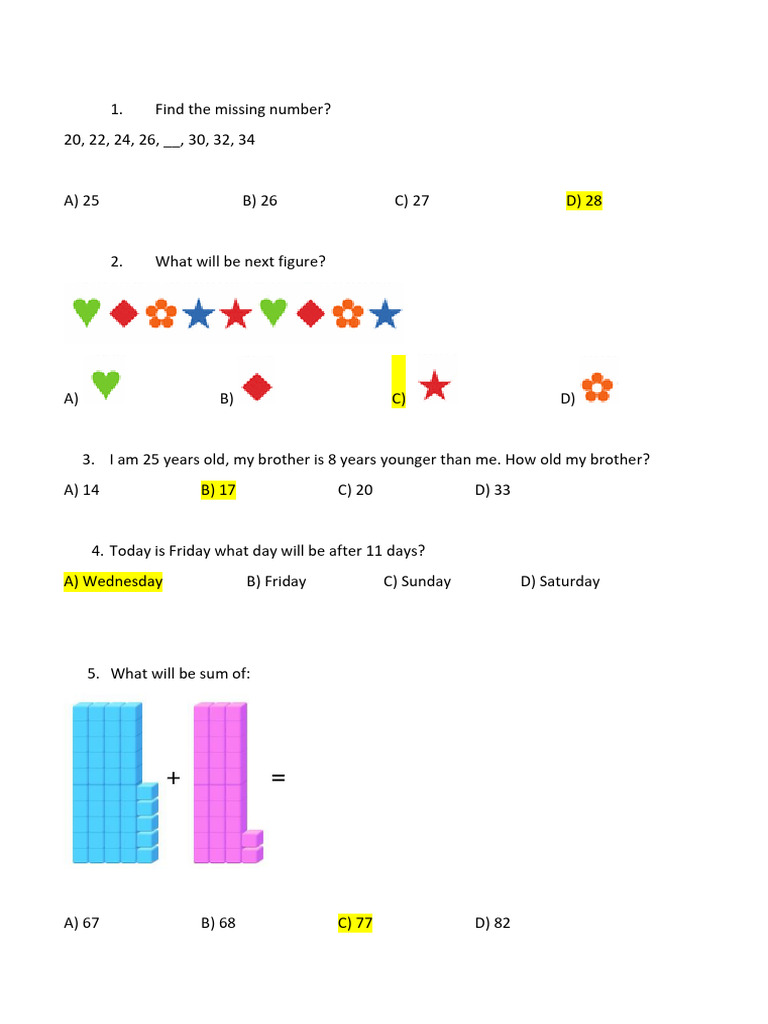 Grade 1-2 Math Questions and Answers | PDF