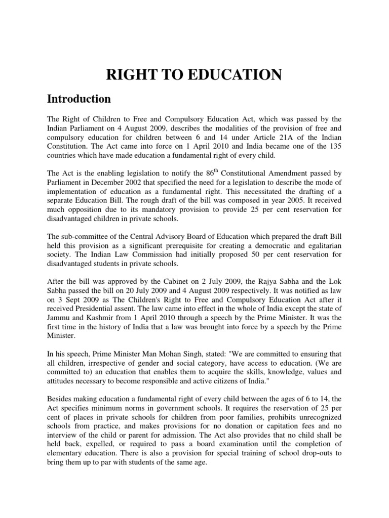 Right To Education | PDF | Government | Social Institutions