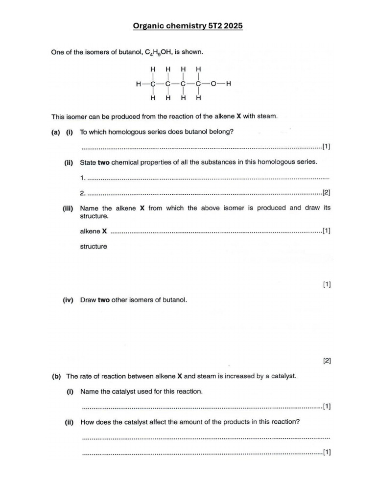 Organic Chemistry Revision Questions 2025 | PDF