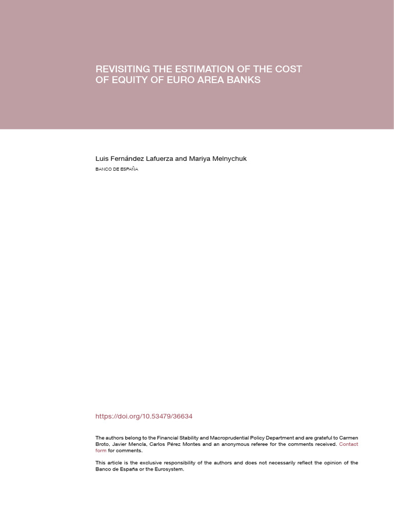 Cost of Equity Estimation for Euro Banks | PDF | Capital Asset Pricing ...