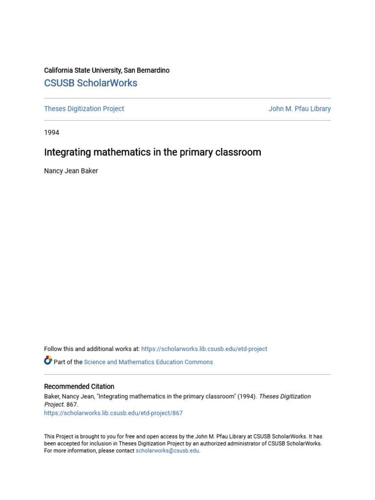 Integrating Mathematics in the Primary Classroom | PDF | Constructivism (Philosophy Of Education ...