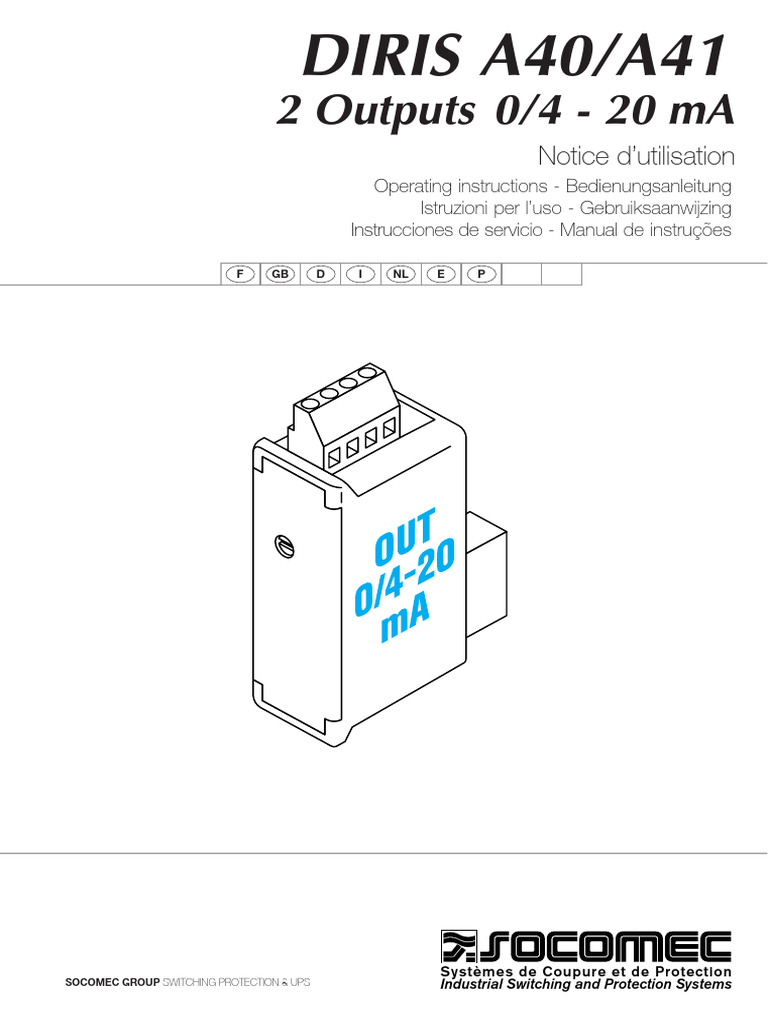 2 Outputs 0/4 - 20 Ma: DIRIS A40/A41 | PDF | Cantidades fisicas | Cantidad