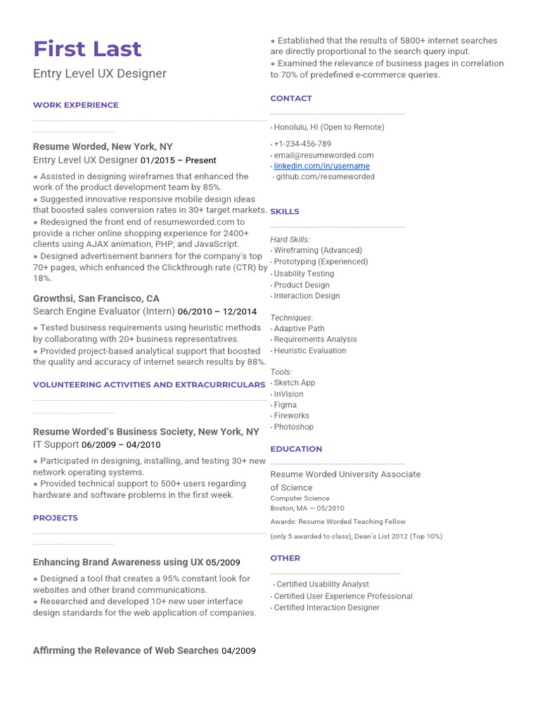 Entry Level Ux Designer2 Template 17 | PDF | Usability | User Experience