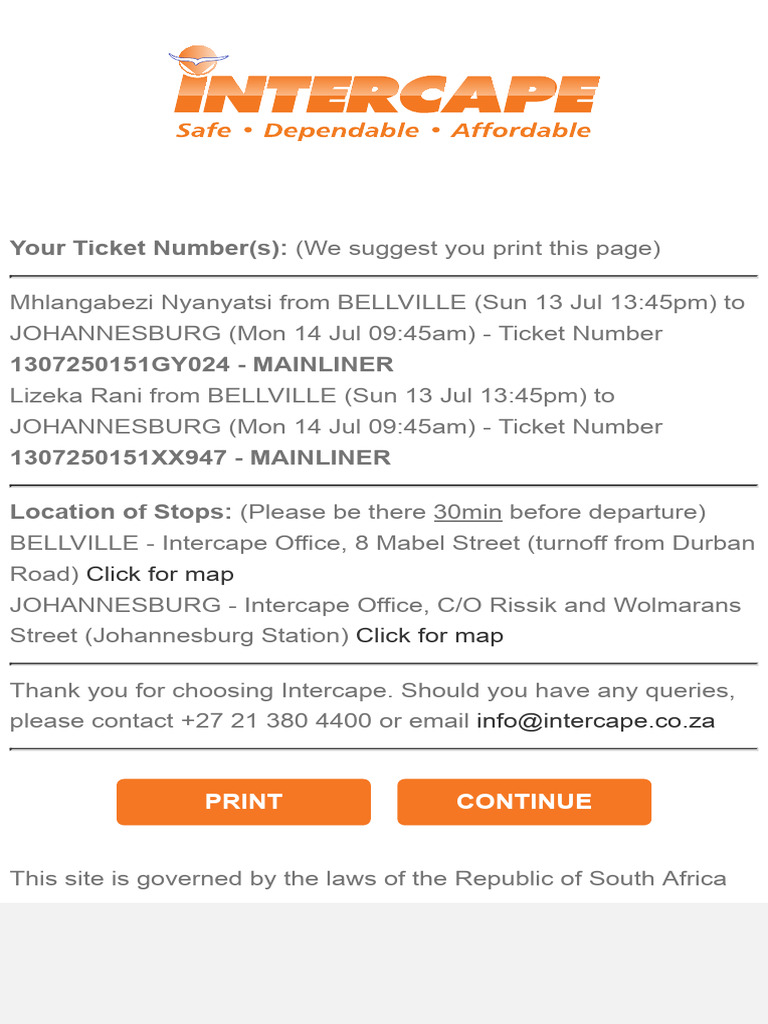 Intercape Sales 2 | PDF