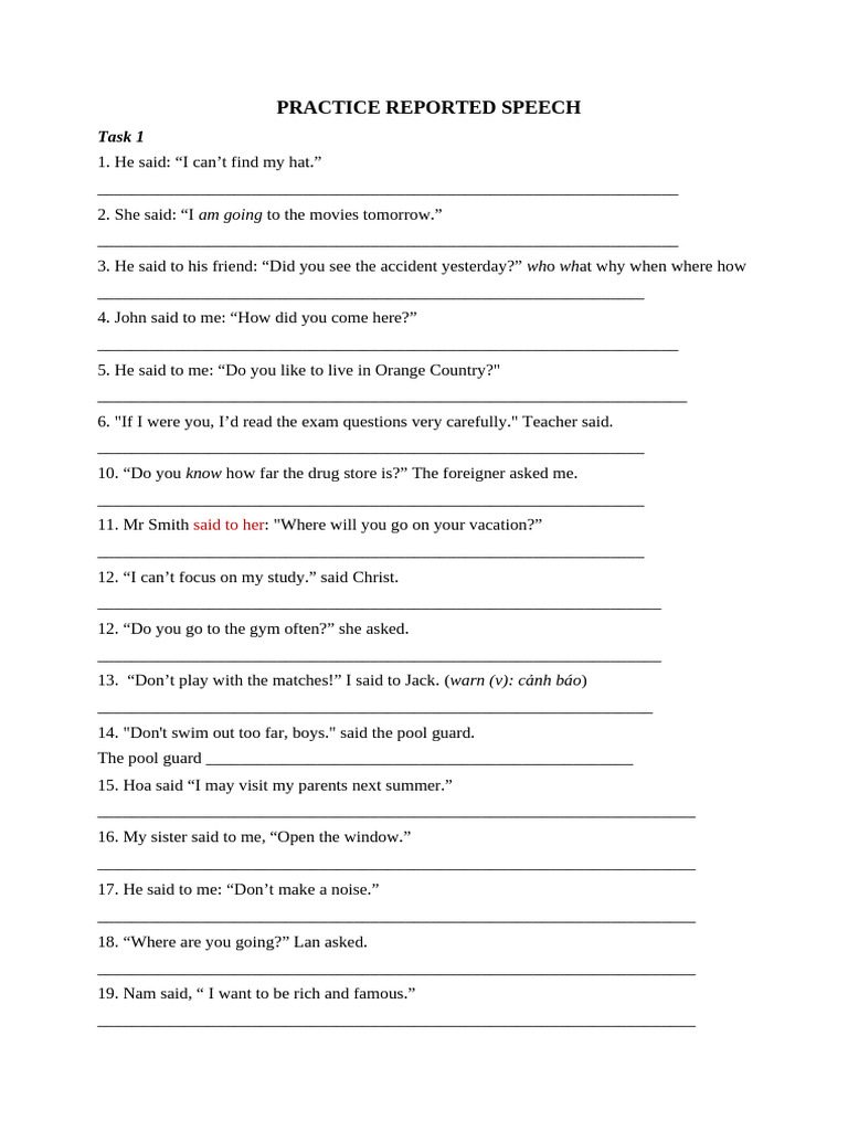 Practice Reported Speech (4-11) | PDF