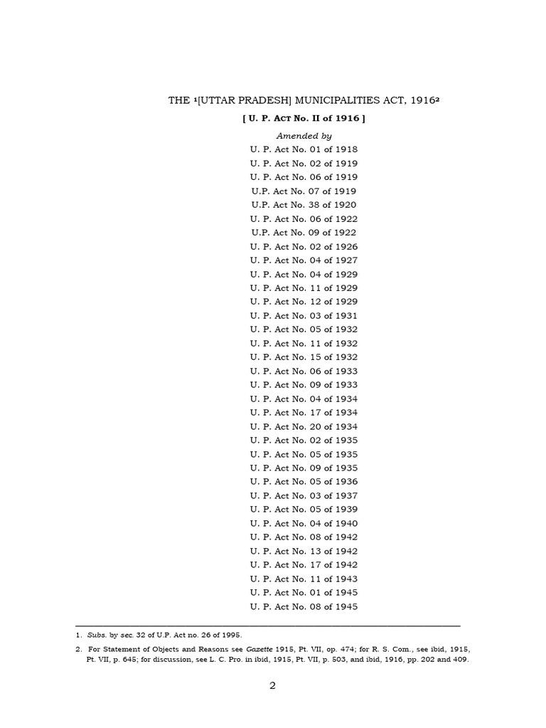 Uttar Pradesh Municipalities Act 1916 | PDF