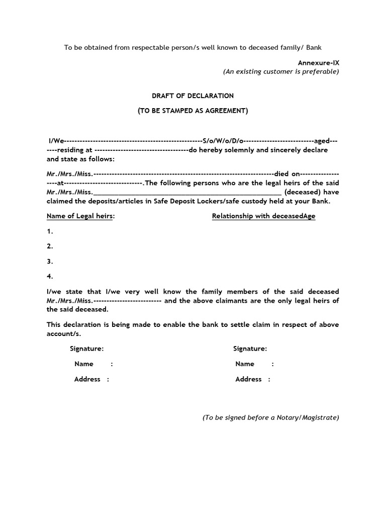 10 Annexure-IX Draft of Declaration | PDF