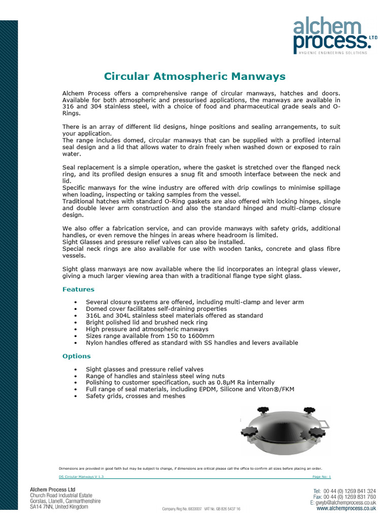Circular Atmospheric Manways DS v1.3 0 | PDF | Mechanical Engineering ...