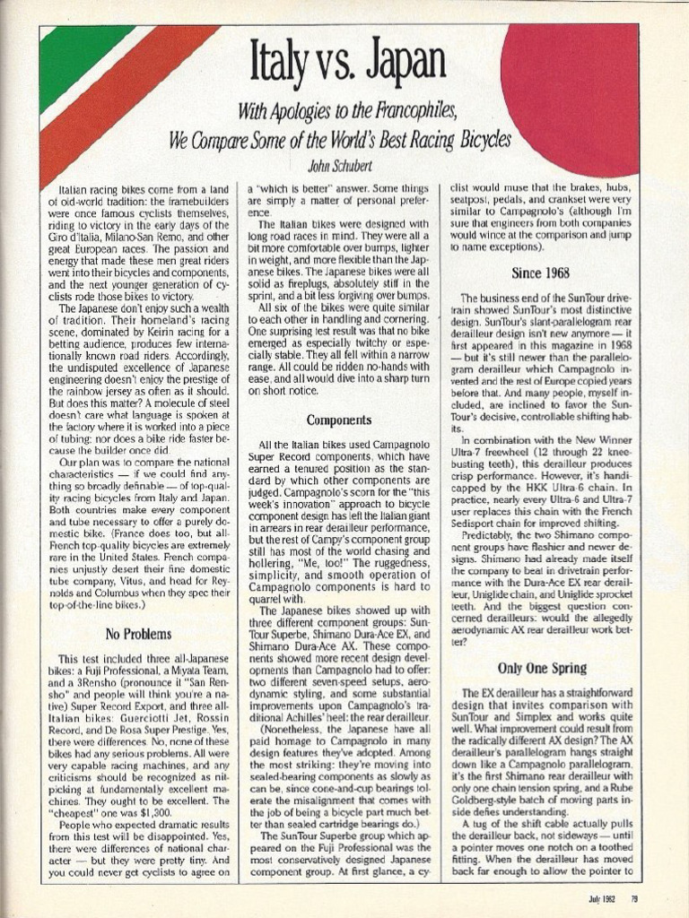 Italy vs Japan - July 1982 Bicycling | PDF