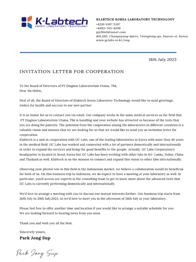 Invitation Letter For Cooperation - Diagnos Clinical Laboratory | PDF ...