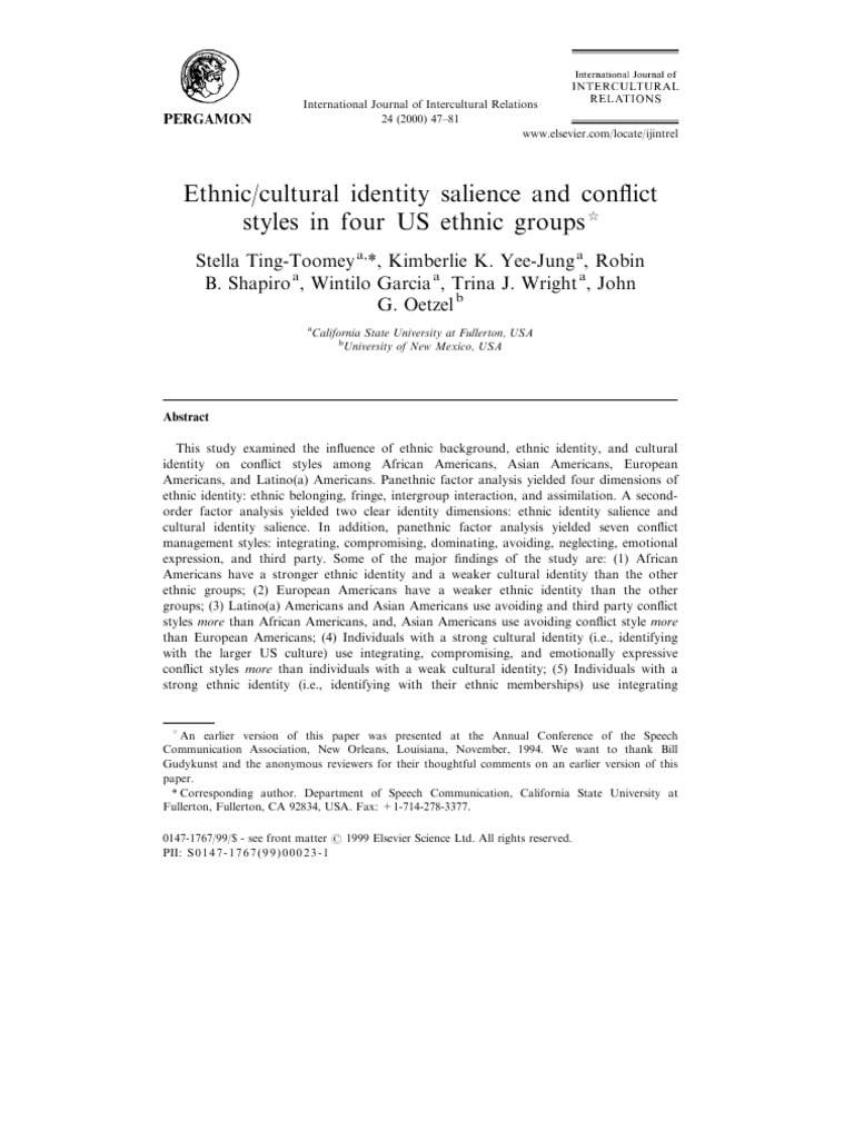Ethnic Identity and Conflict Styles | PDF | Identity (Social Science ...